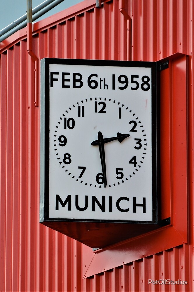 "Manchester United, Munich Clock" by PotOilStudios | Redbubble