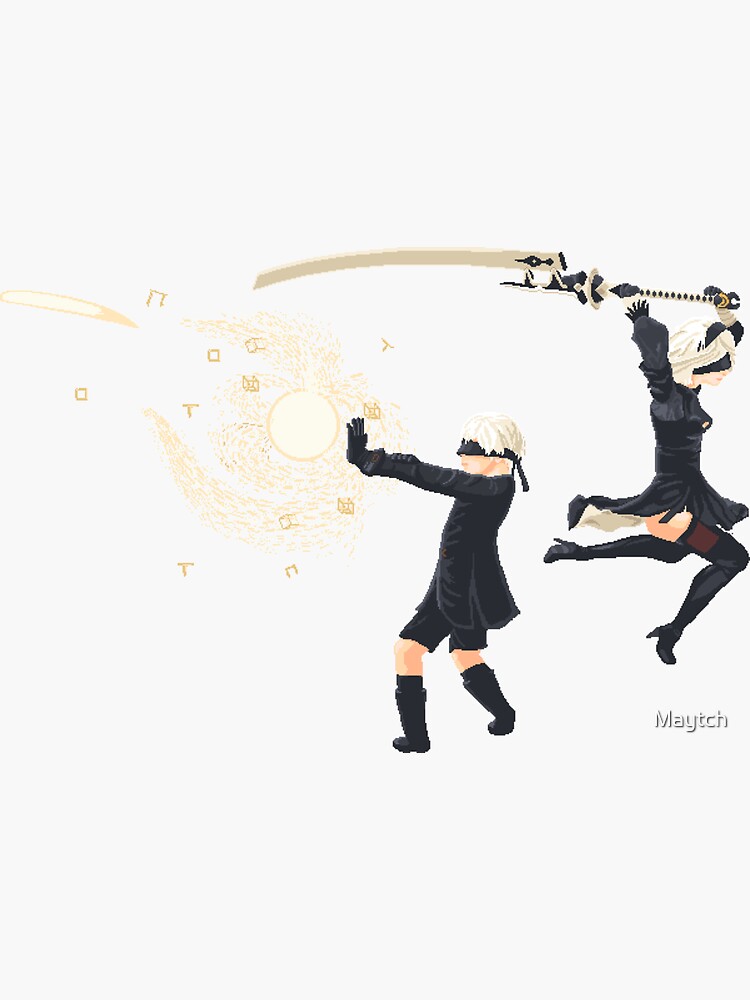 "Nier Automata 2B & 9S Pixel Art" Sticker for Sale by Maytch | Redbubble
