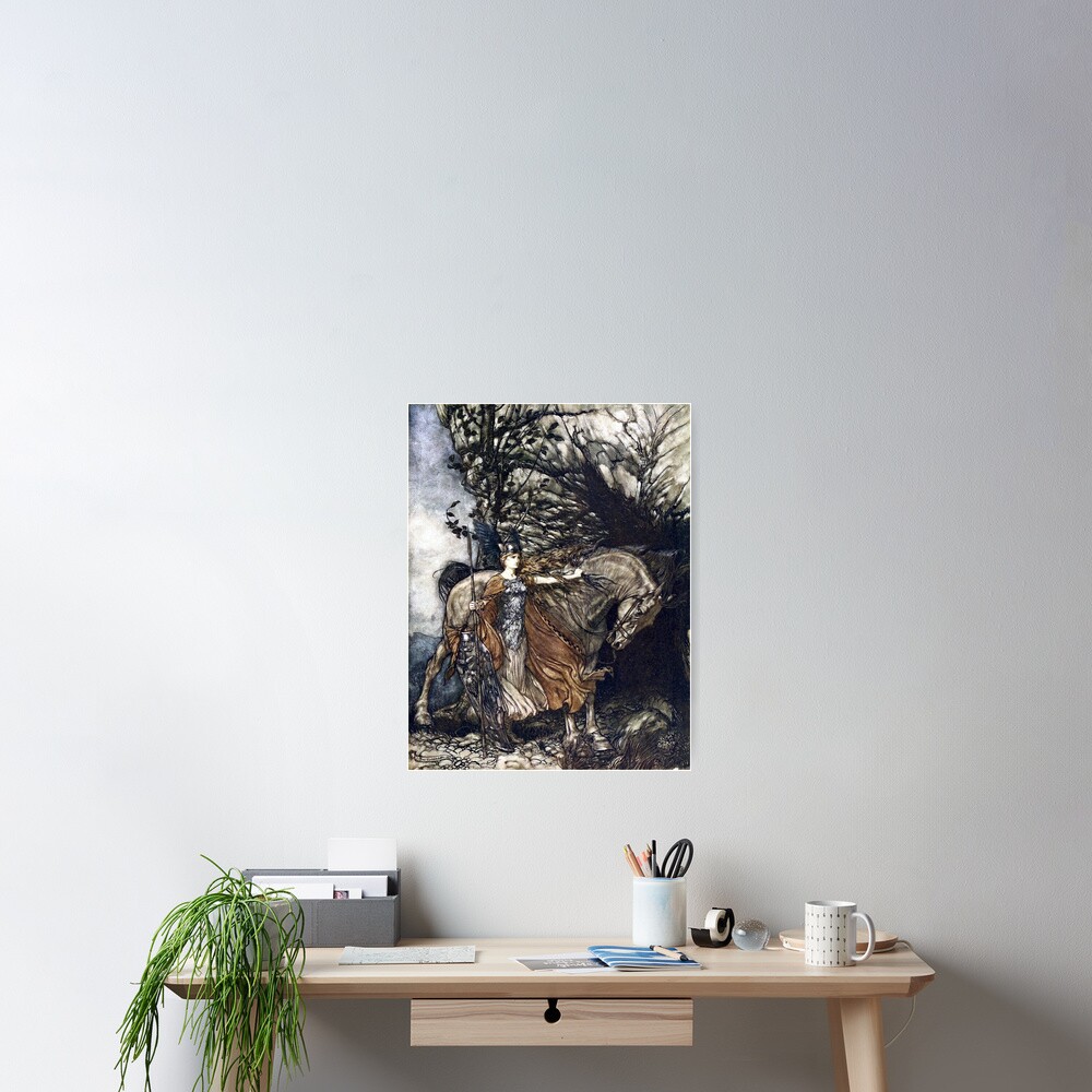 "Brunhilde mit ihrem Pferd an der Höhlenmündung - Rheingold und die ...