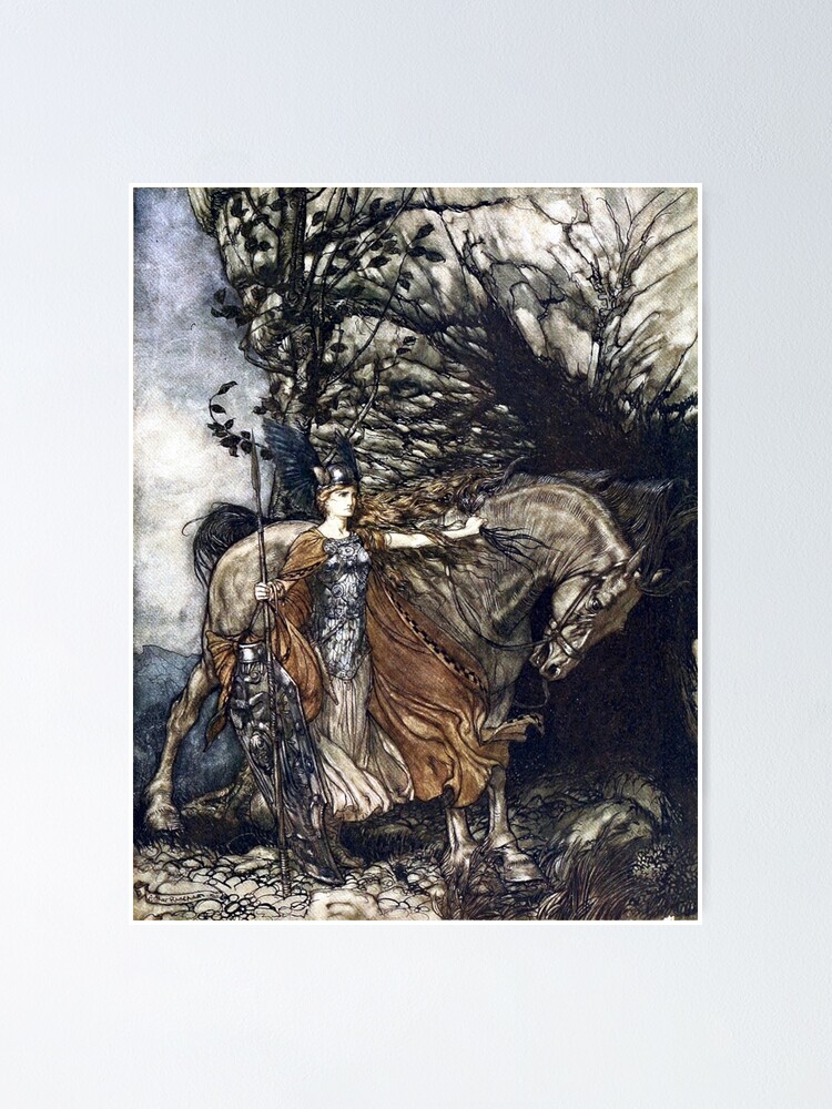 "Brunhilde mit ihrem Pferd an der Höhlenmündung - Rheingold und die ...