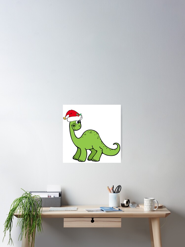 "Cute Christmas Dinosaur in Santa Hat" Poster for Sale by elishamarie28 ...