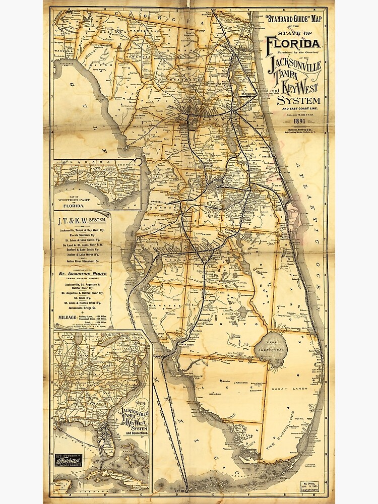 "Map of Florida (1891)" Photographic Print by allhistory | Redbubble