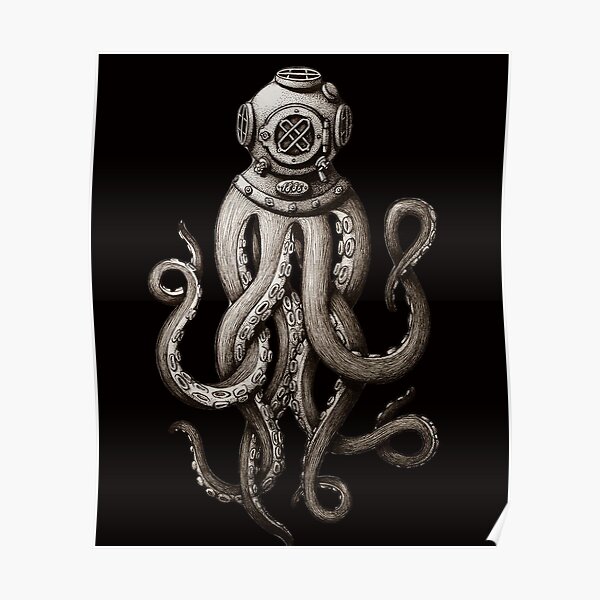 "Ferocious Deep Sea Diving Monster Octopus Amazing Art" Poster by ...