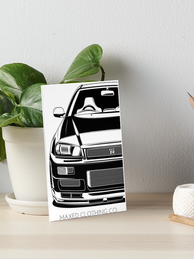 "Skyline R34 GT-R (Black and white)" Art Board Print for Sale by ...
