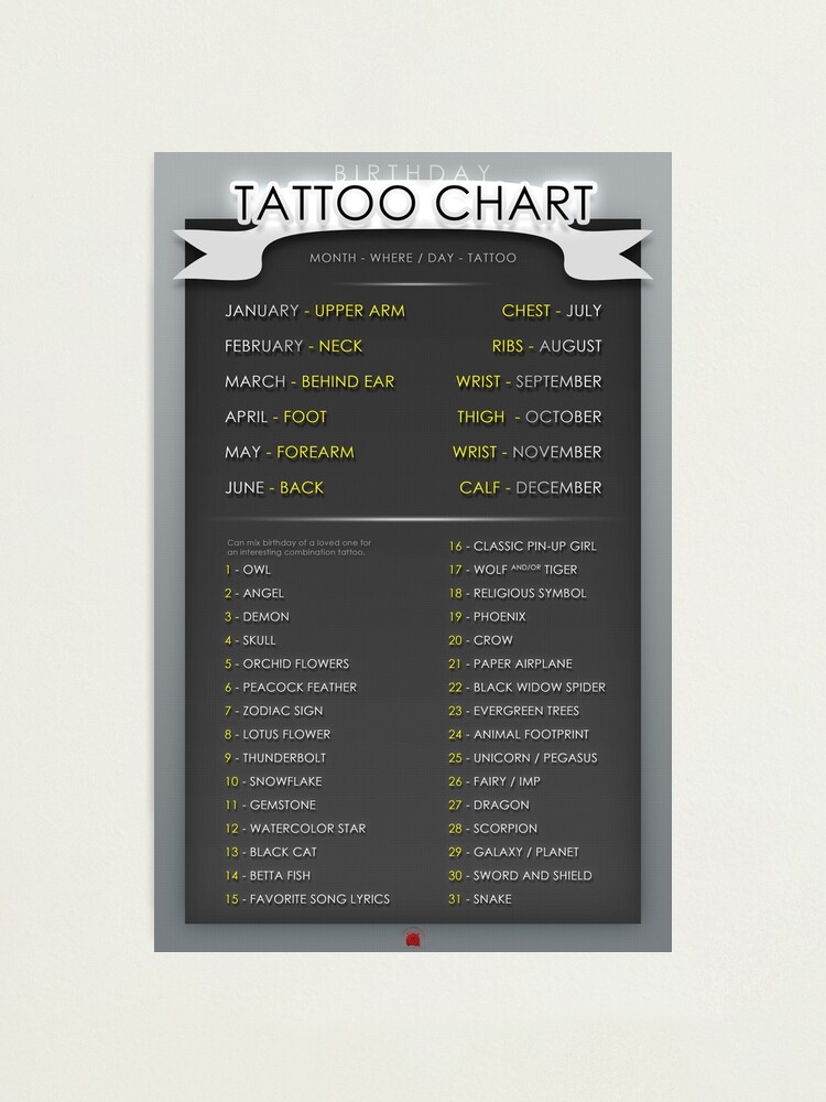 "Tattoo Chart" Photographic Print for Sale by Jarrod44 | Redbubble