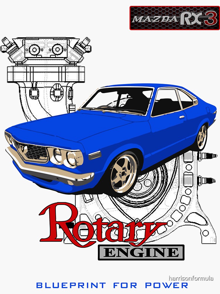 "Mazda RX3 Rotary Engine Blueprint Blue" Sticker for Sale by ...