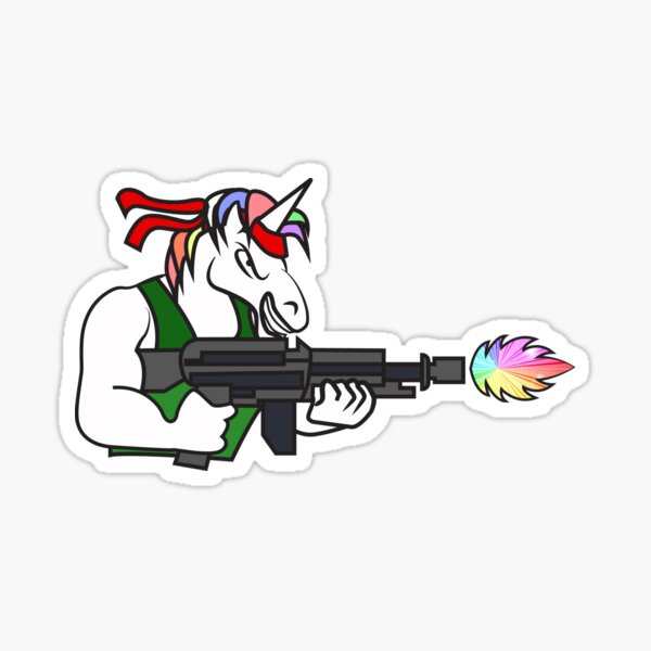 "Unicorn rainbow machine gun shooting fight" Sticker for Sale by ...