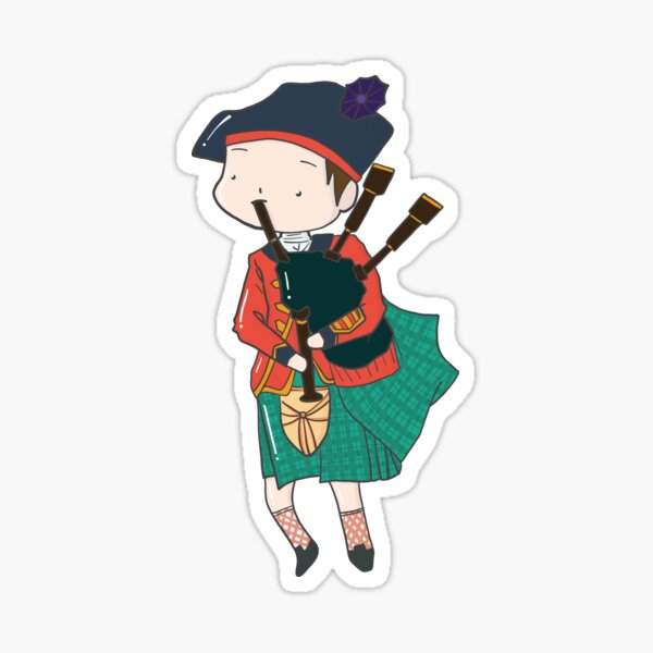 "Cute Scottish Bagpiper Cartoon Drawing" Sticker by MariOyama | Redbubble