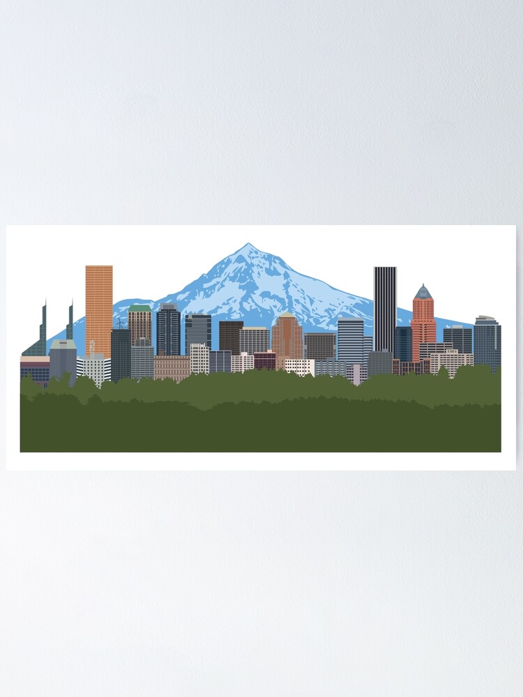 "Portland Oregon city downtown skyline with Mount Hood color drawing ...