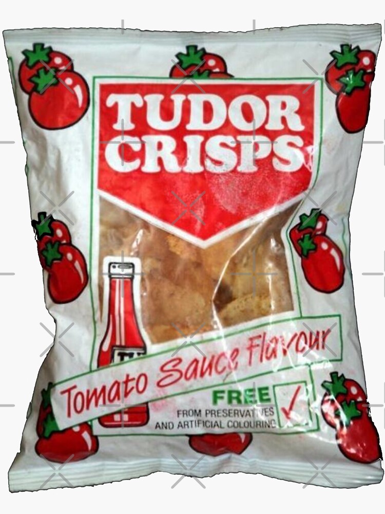 "Tudor Crisps - Tomato Sauce Flavour" Sticker for Sale by Logo-A-GoGo ...