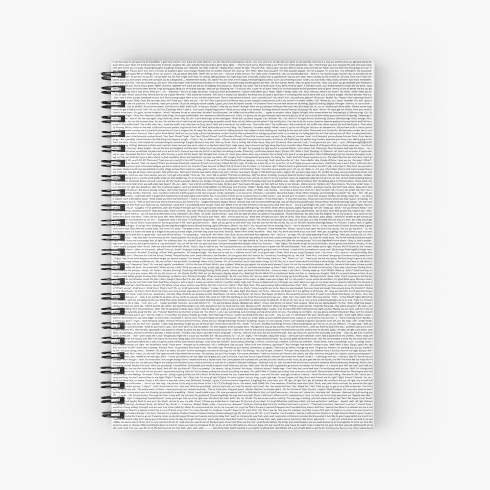 "entire shrek script" Spiral Notebook for Sale by Jijarugen | Redbubble