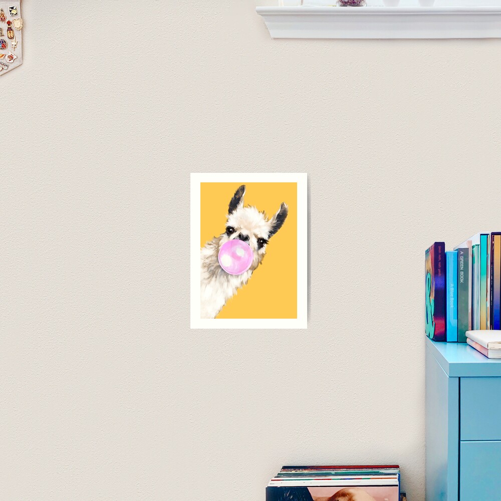 "Bubble Gum Sneaky Llama in Mustard Yellow" Art Print by bignosework ...