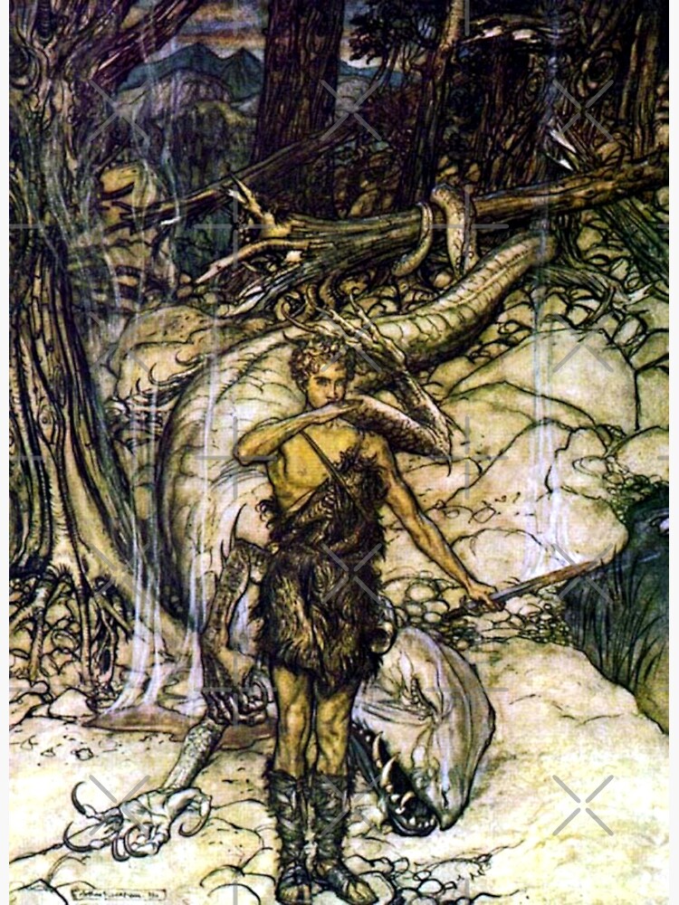 Póster «Sigurd prueba la sangre de Fafnir el dragón - Arthur Rackham ...