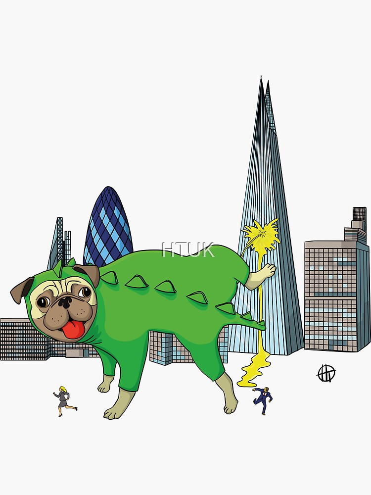 "Pugzilla" Sticker for Sale by HTUK | Redbubble
