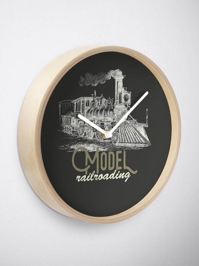 "Trains Model Railroading: Vintage Locomotive Art" Clock for Sale by ...
