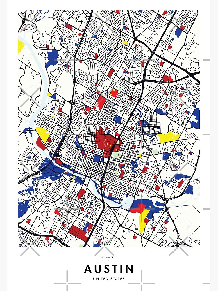 "Austin (United States) Map x Piet Mondrian" Art Print by franciscouto ...