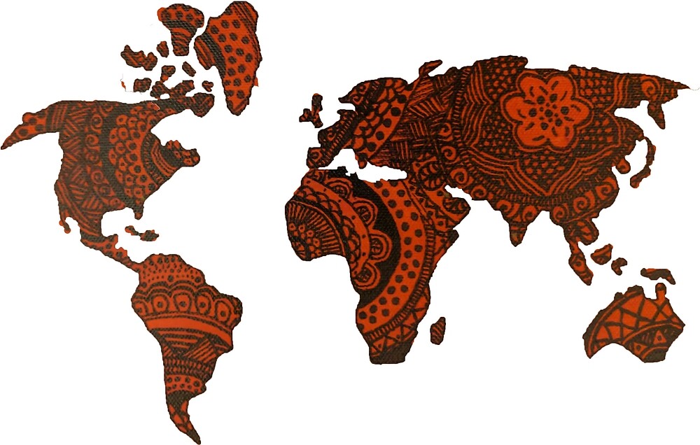 "Zentangle World Map (Black and Coral)" by kbuckle | Redbubble