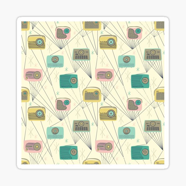 "Mid-century Modern Transistor Radios and Atomic Stars / Cream" Sticker ...