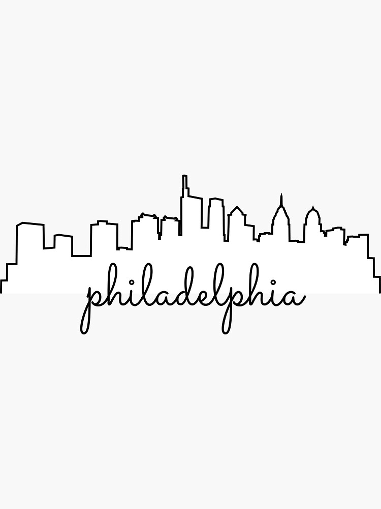 "Cursive Philadelphia Skyline Simplistic Sticker Design Black" Sticker ...