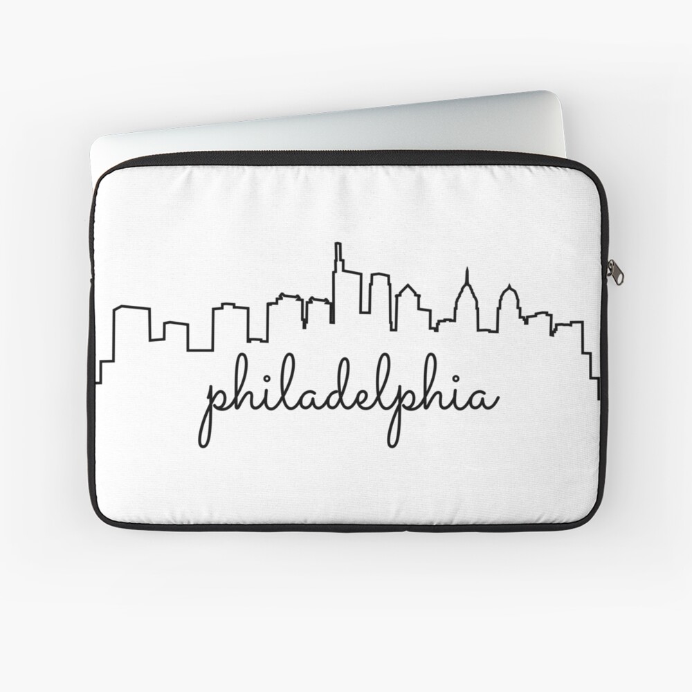"Cursive Philadelphia Skyline Simplistic Sticker Design Black" Sticker ...