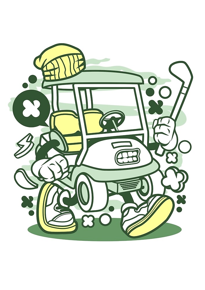 "Golf Cart Cartoon Golfing Game Golfer" by scooterbaby | Redbubble