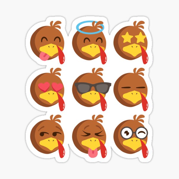"Turkey Emojis Funny Faces for Thanksgiving Holiday" Sticker for Sale ...