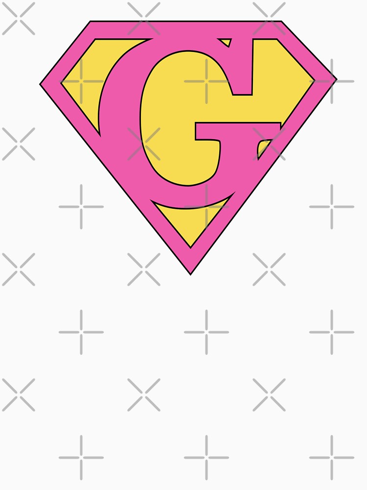 "Superhero Superheroine Letter G Shield Pink Yellow" T-shirt by cnkna ...