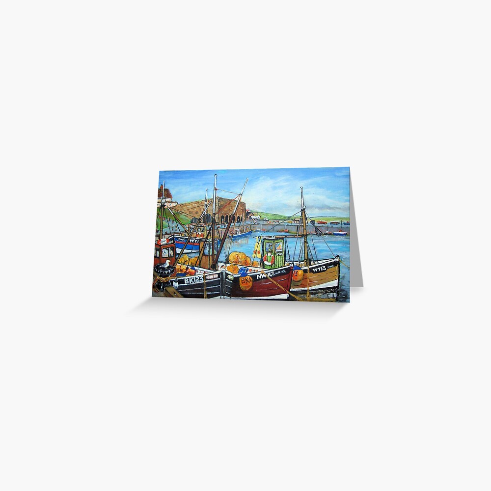 "Seahouses' Harbour and Fishing Boats" Greeting Card for Sale by Woodie ...