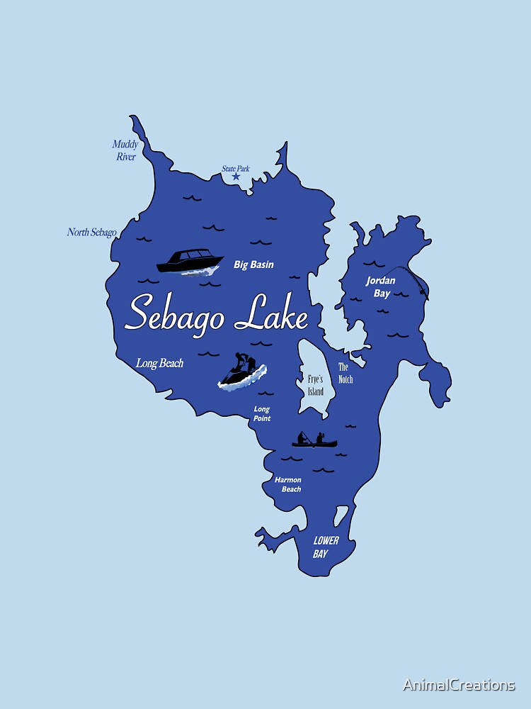 "Sebago Lake, Maine Map" Essential T-Shirt for Sale by AnimalCreations ...