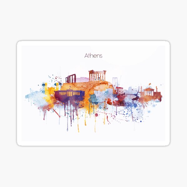 "Colorful Athens watercolor skyline" Sticker for Sale by DimDom | Redbubble