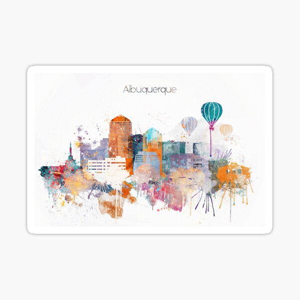 "Colorful Albuquerque watercolor skyline " Sticker for Sale by DimDom ...