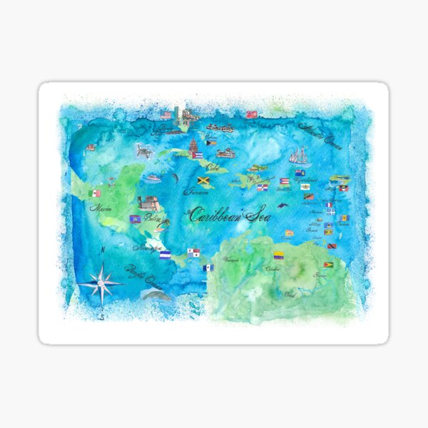 "Caribbean Sea Vintage Travel Map" Sticker by artshop77 | Redbubble