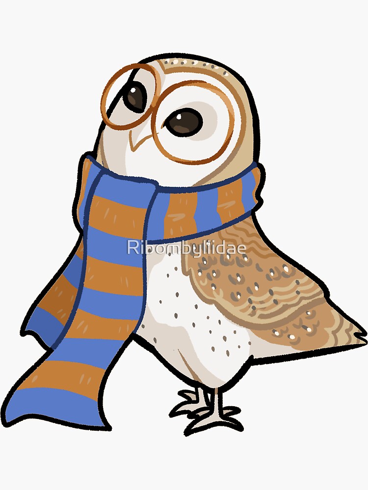 "Smart Barn Owl with Scarf" Sticker for Sale by Ribombyliidae | Redbubble
