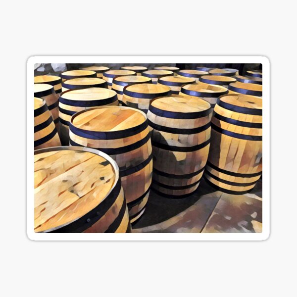 "Whiskey Barrels On End Watercolor Image" Sticker by mrrobotto | Redbubble