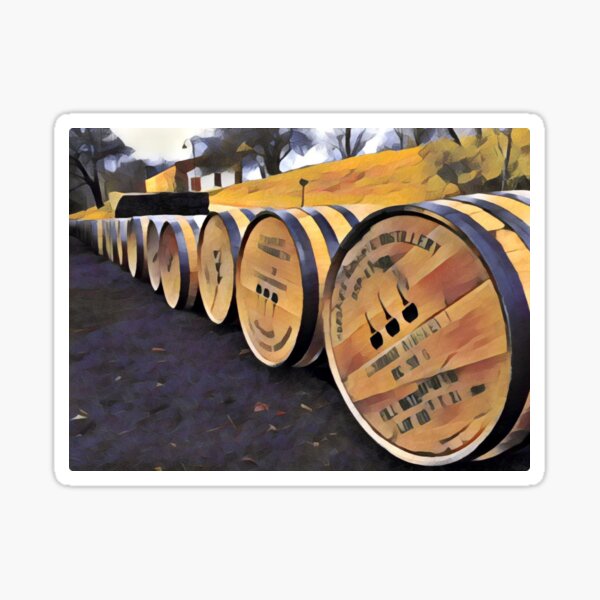 "Whiskey Barrels In A Row Watercolor Image" Sticker for Sale by ...