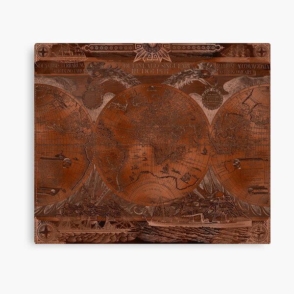 "Rose gold and copper antique world map with sail ships" Canvas Print ...