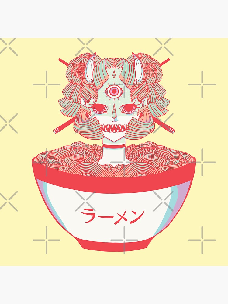 "Monster Oni Girl Ramen Noodle Bowl Food Art" Sticker for Sale by ...