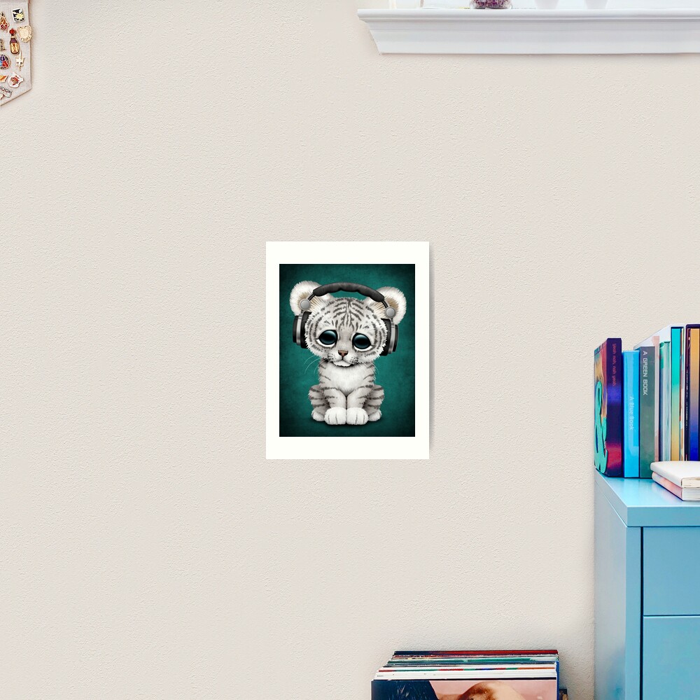 "Cute Baby White Tiger Deejay Wearing Headphones" Art Print by ...