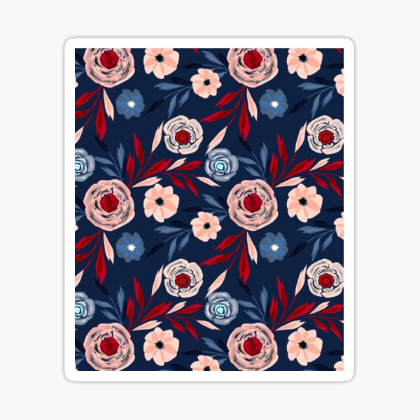 "Pink flowers on dark blue." Sticker for Sale by marinaklykva | Redbubble