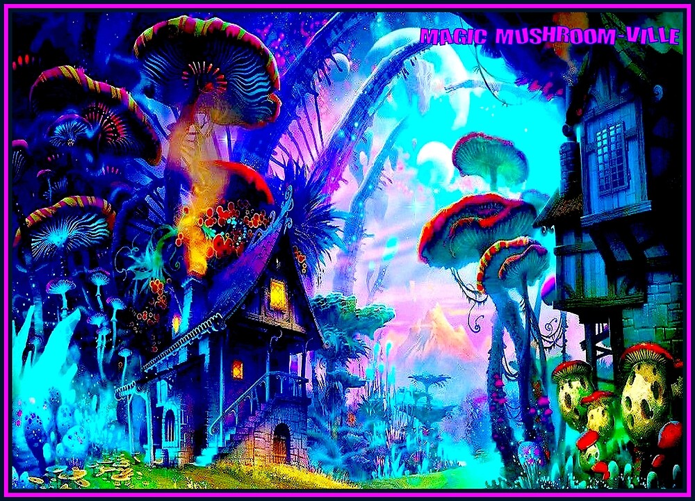 "MAGIC MUSHROOM : Abstract Psychedelic Village Print" by posterbobs ...
