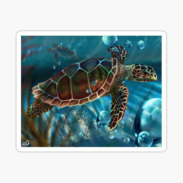 "Turtle and bubbles" Sticker for Sale by 4d2SurfyArte | Redbubble
