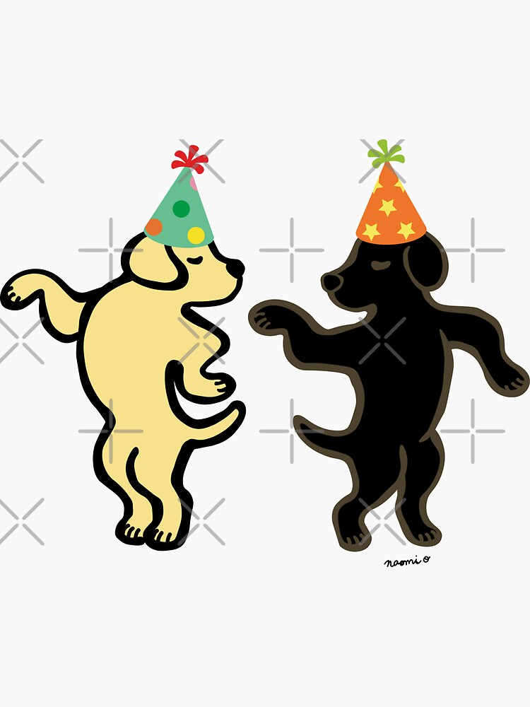 "Yellow Labrador and Black Labrador Birthday Party Dancing" Sticker for ...