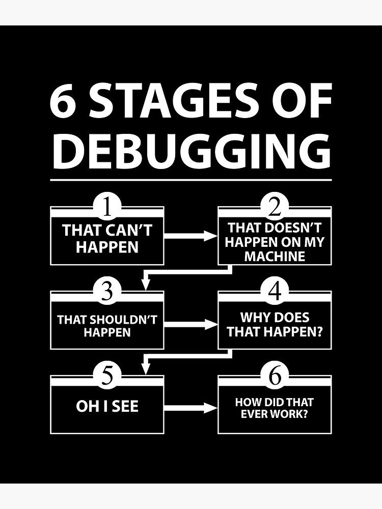 "6 stages of debugging" Poster for Sale by Evelyus | Redbubble