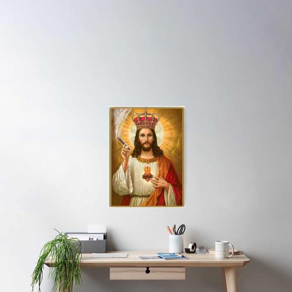 "Cigar Smoker Jesus Religious Christian Art Portrait" Poster for Sale ...