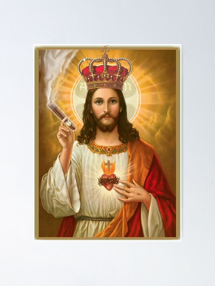 "Cigar Smoker Jesus Religious Christian Art Portrait" Poster for Sale ...