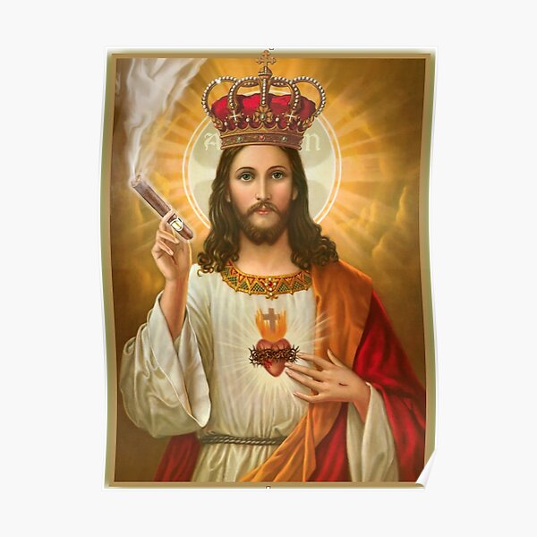 "Cigar Smoker Jesus Religious Christian Art Portrait" Poster for Sale ...