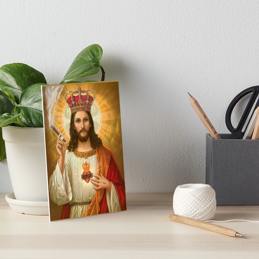 "Cigar Smoker Jesus Religious Christian Art Portrait" Art Board Print ...