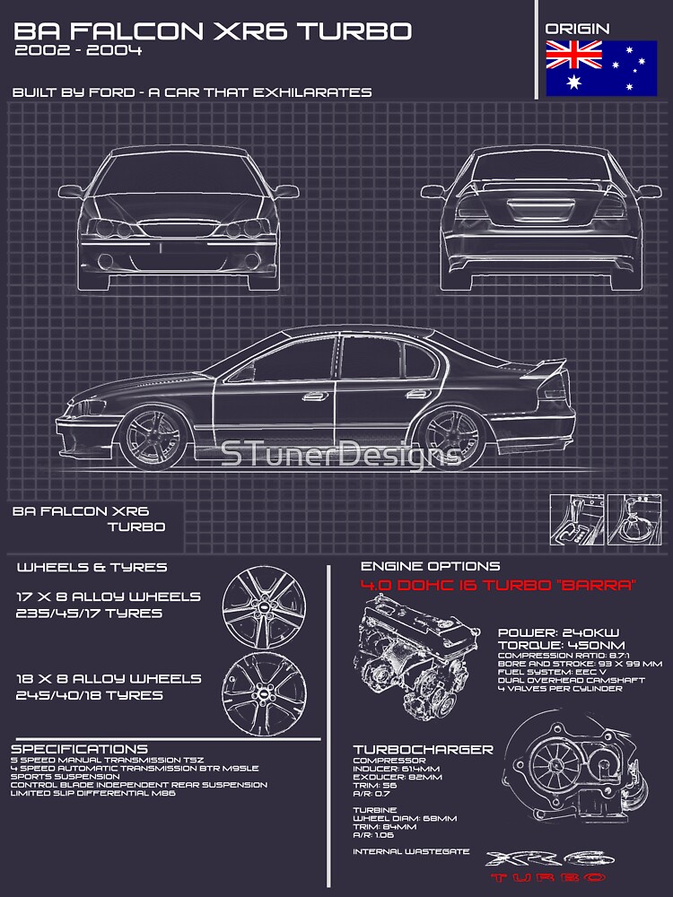 "BA Falcon XR6 Turbo Infographic" T-shirt for Sale by STunerDesigns ...