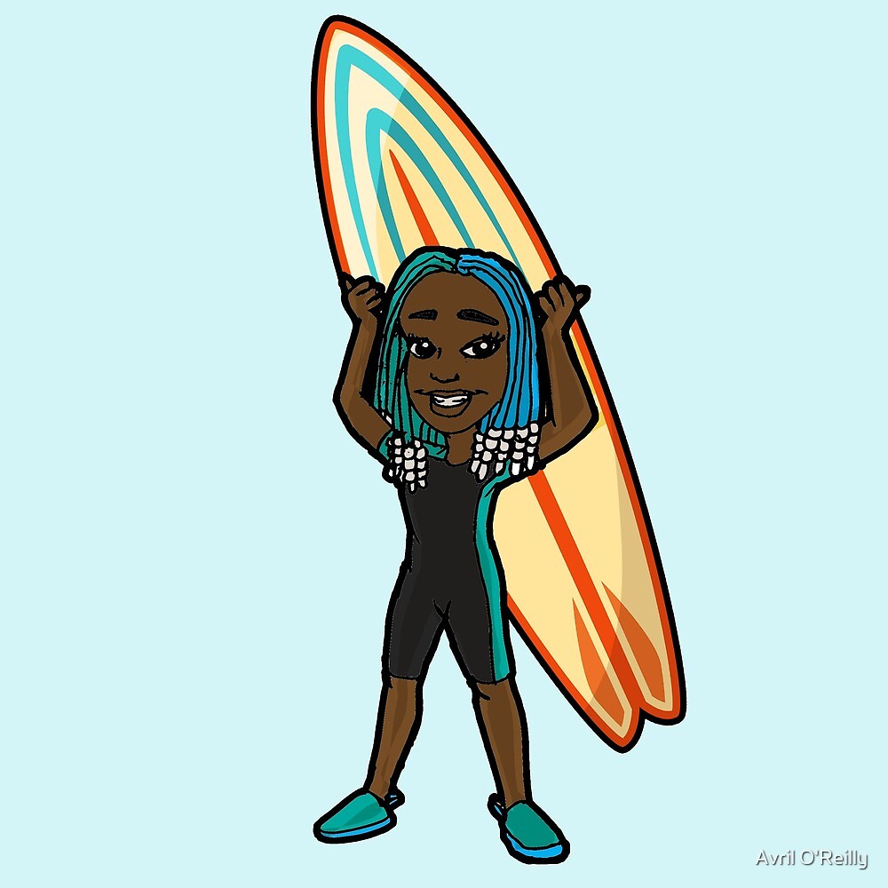 "Beads and Braids Cute Cartoon Surfer Girl " by Avril O'Reilly | Redbubble