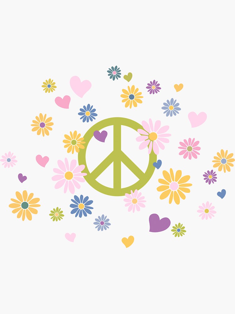 "Peace sign peace flowers blossoms hearts" Sticker by Helen-Storm ...